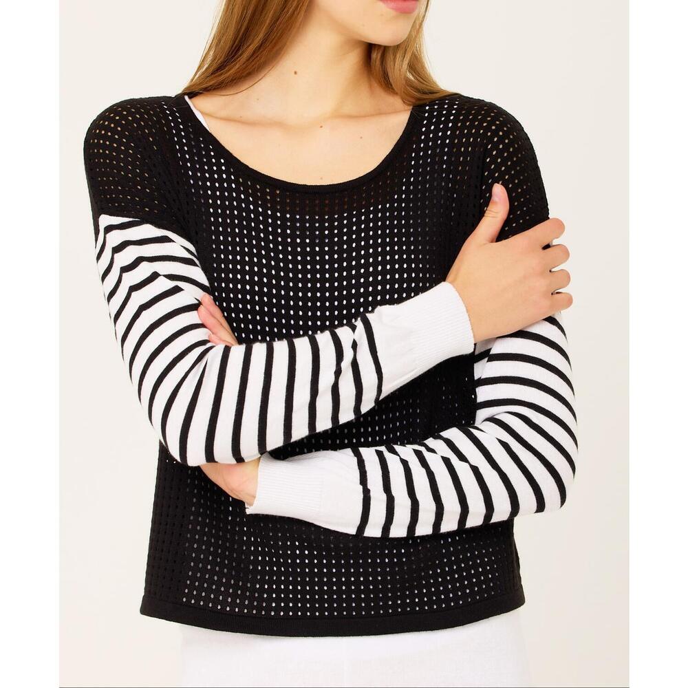 french kyss | Tops | New French Kyss Scoop Stripe Sleeve Crochet Top In ...